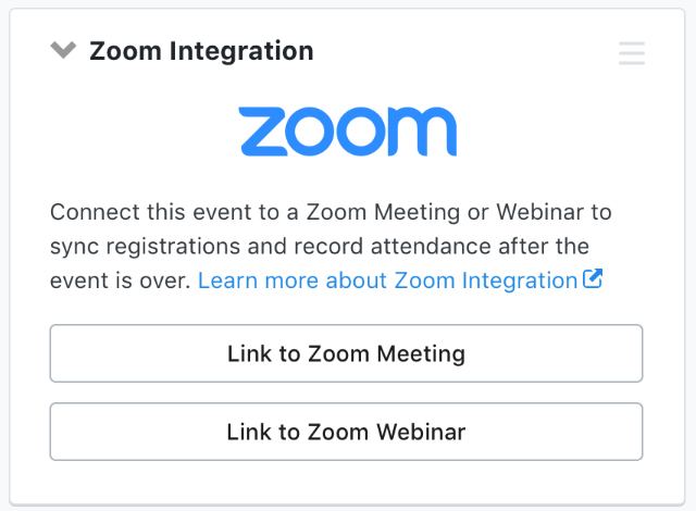 How do I set up and use the Zoom integration for Events?