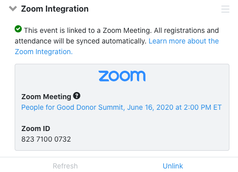 How do I set up and use the Zoom integration for Events?