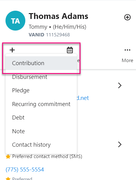 How to: Add contributions to contact records
