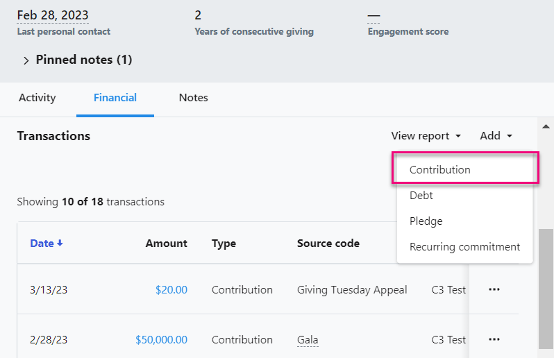 How to: Add contributions to contact records