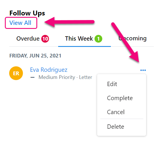 How to: Add and use contact Follow Ups