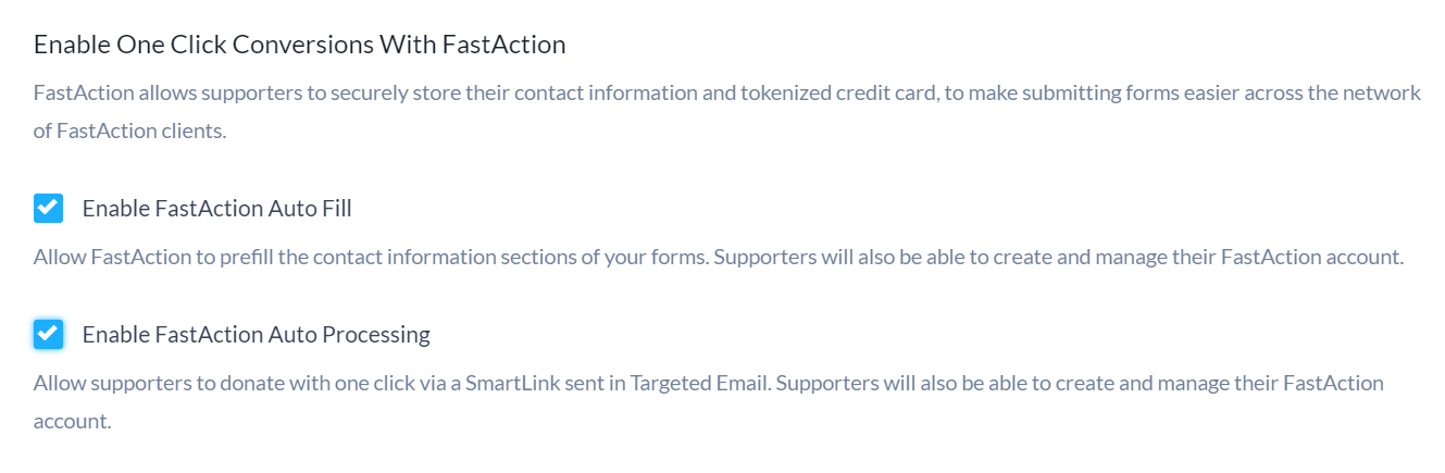 How do I enable Fast Action on Online Actions forms?