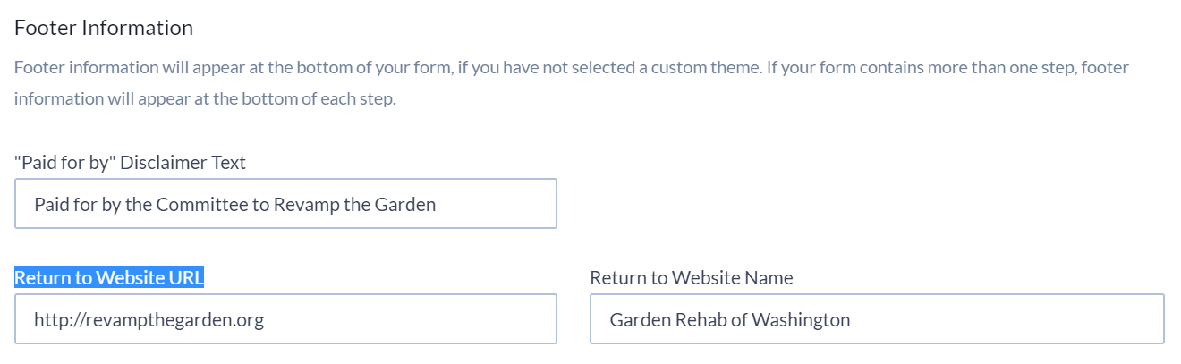 How do I add a footer to Online Actions forms?