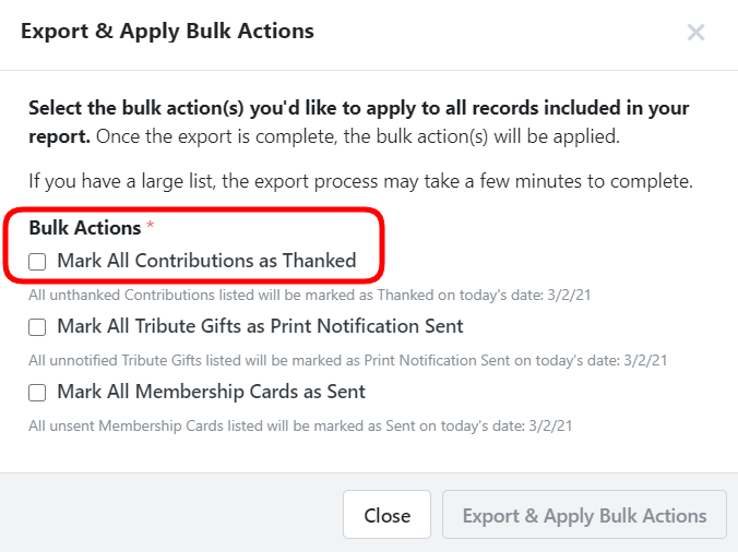 How to: Mark contributions as Thanked