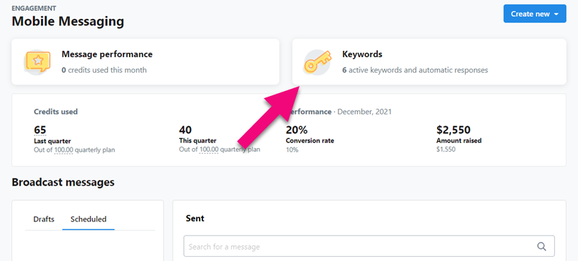 How to: Create and use keywords for Mobile Messaging